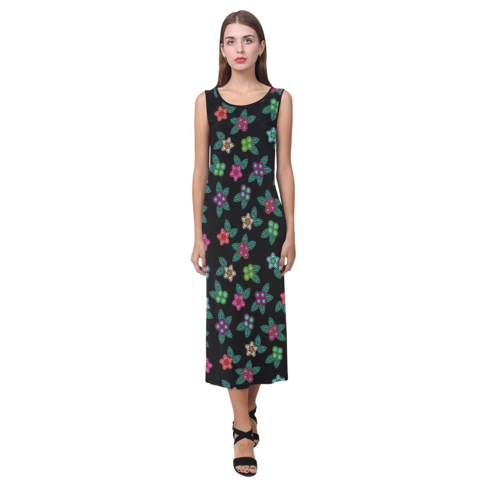 Berry Flowers Black Phaedra Sleeveless Open Fork Long Dress ...